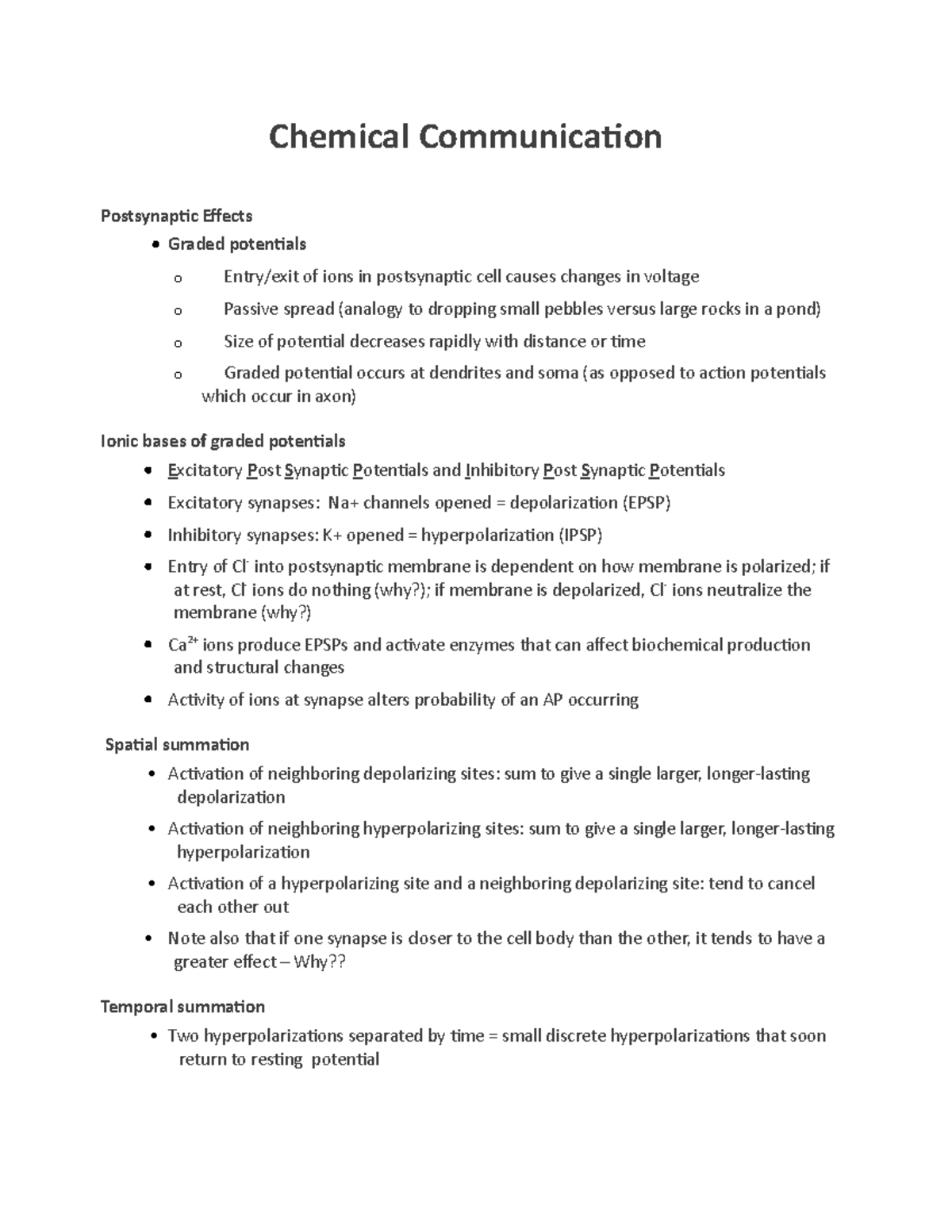 Chemical Communication 1 - Chemical Communication Postsynaptic Effects ...