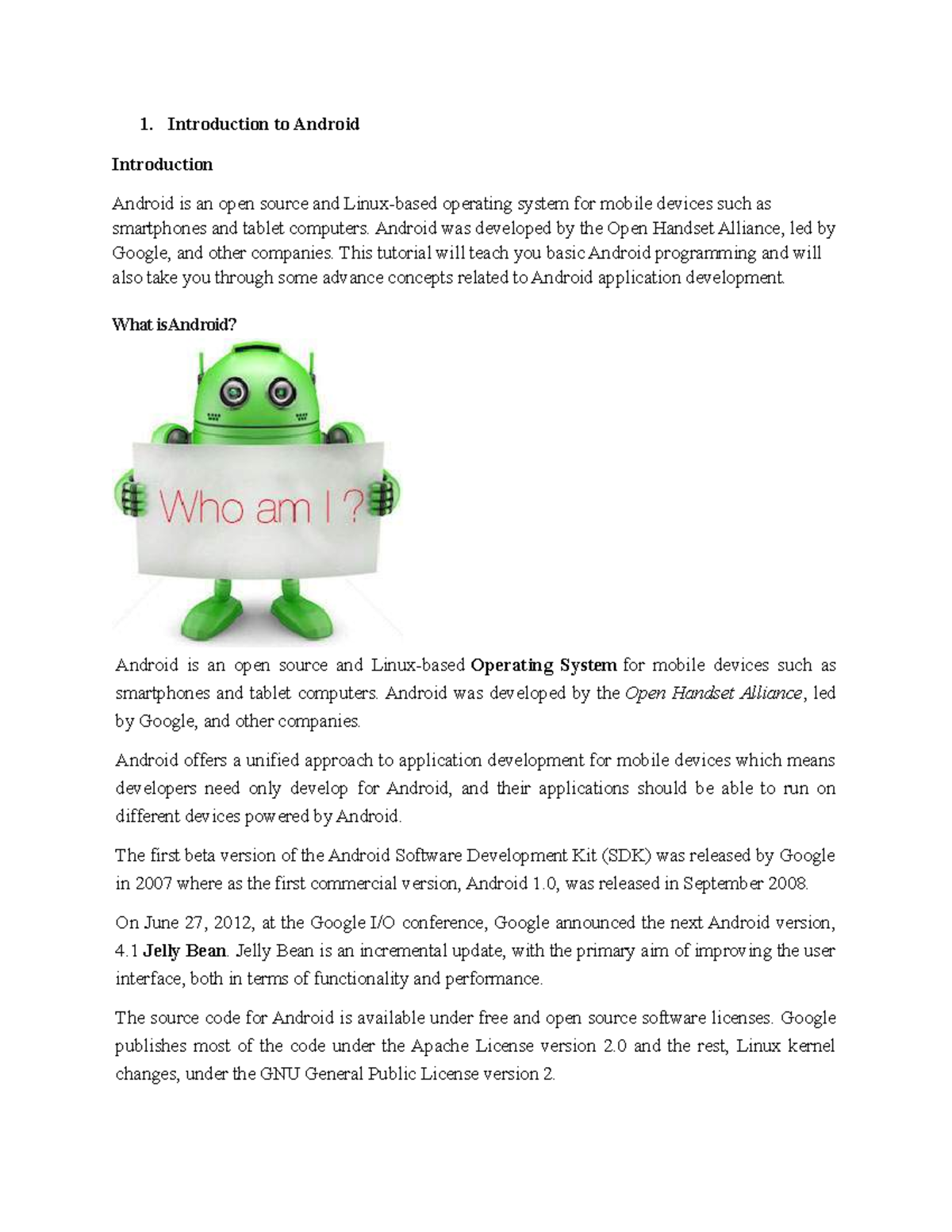 1 Introduction to Android - 1. Introduction to Android Introduction ...