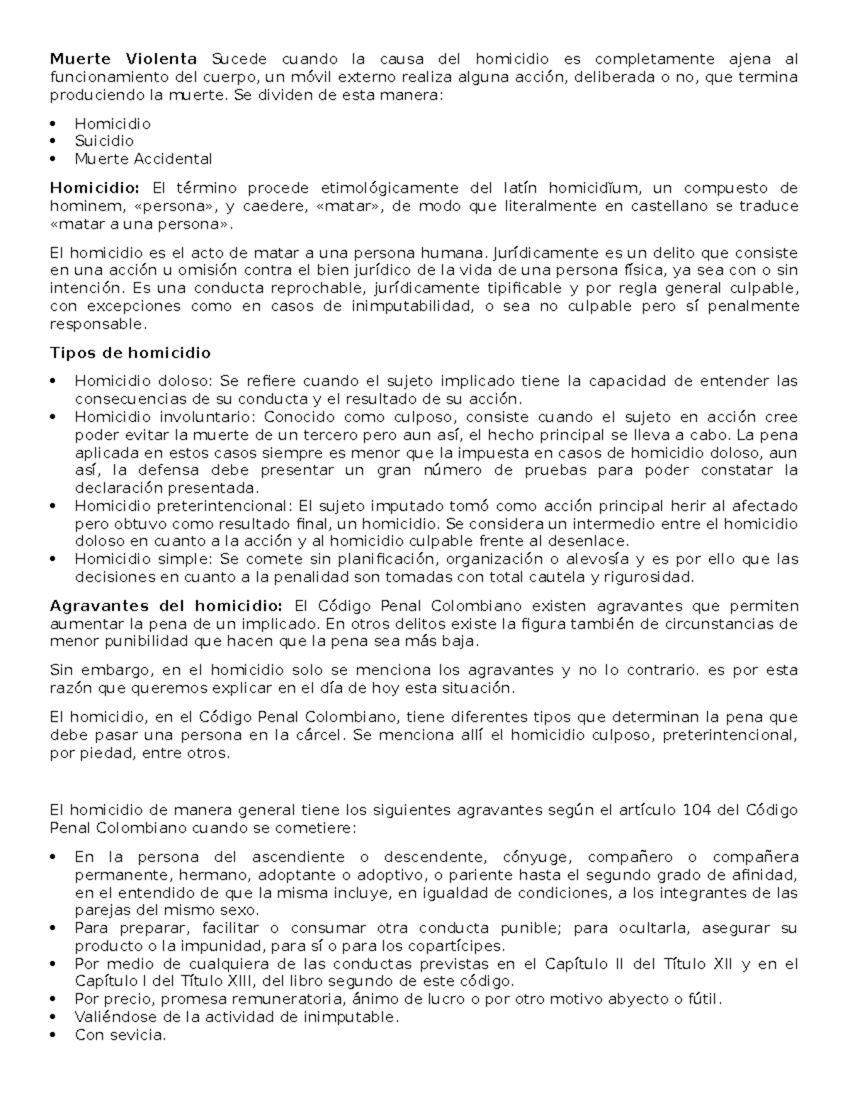 Muerte violenta - Se dividen de esta manera: Homicidio Suicidio Muerte ...