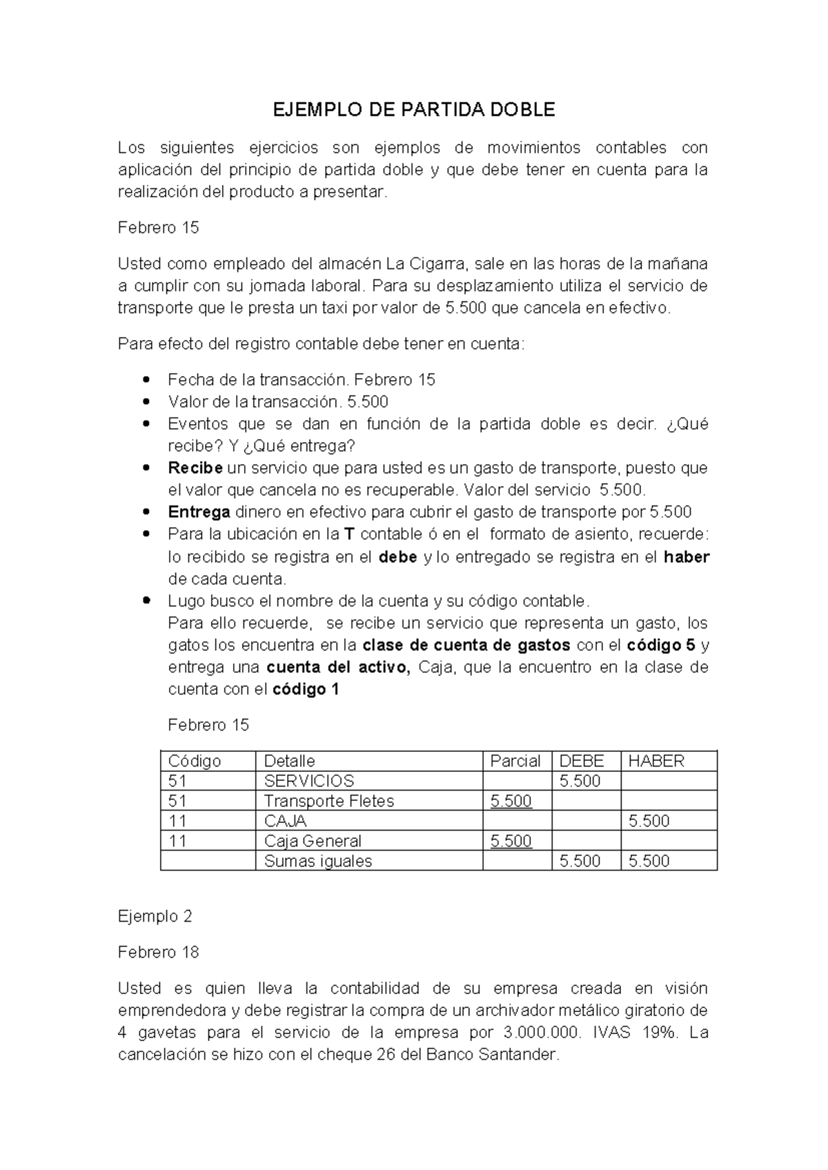 Ejemplo Partidadoble - EJEMPLO DE PARTIDA DOBLE Los siguientes ...