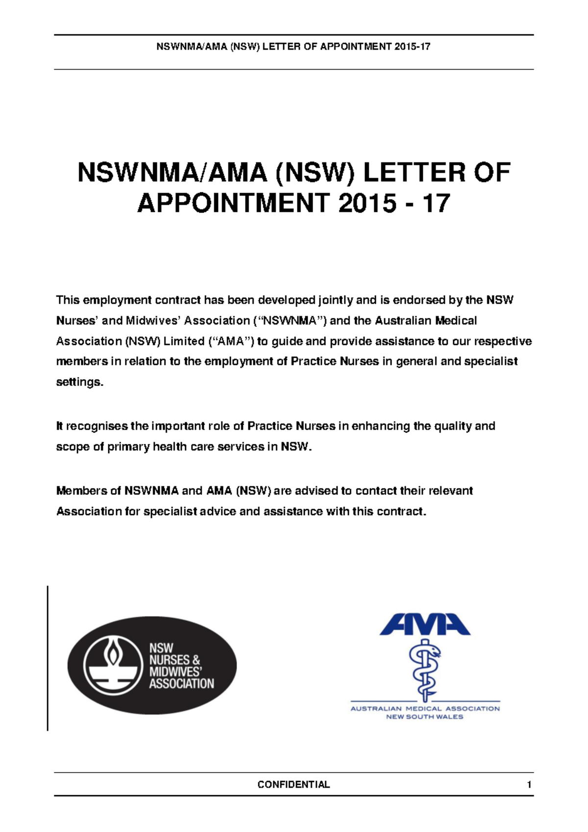 Practice Nurse Contract Nswnma AMA Template Contract 2015 2017 - NSWNMA ...