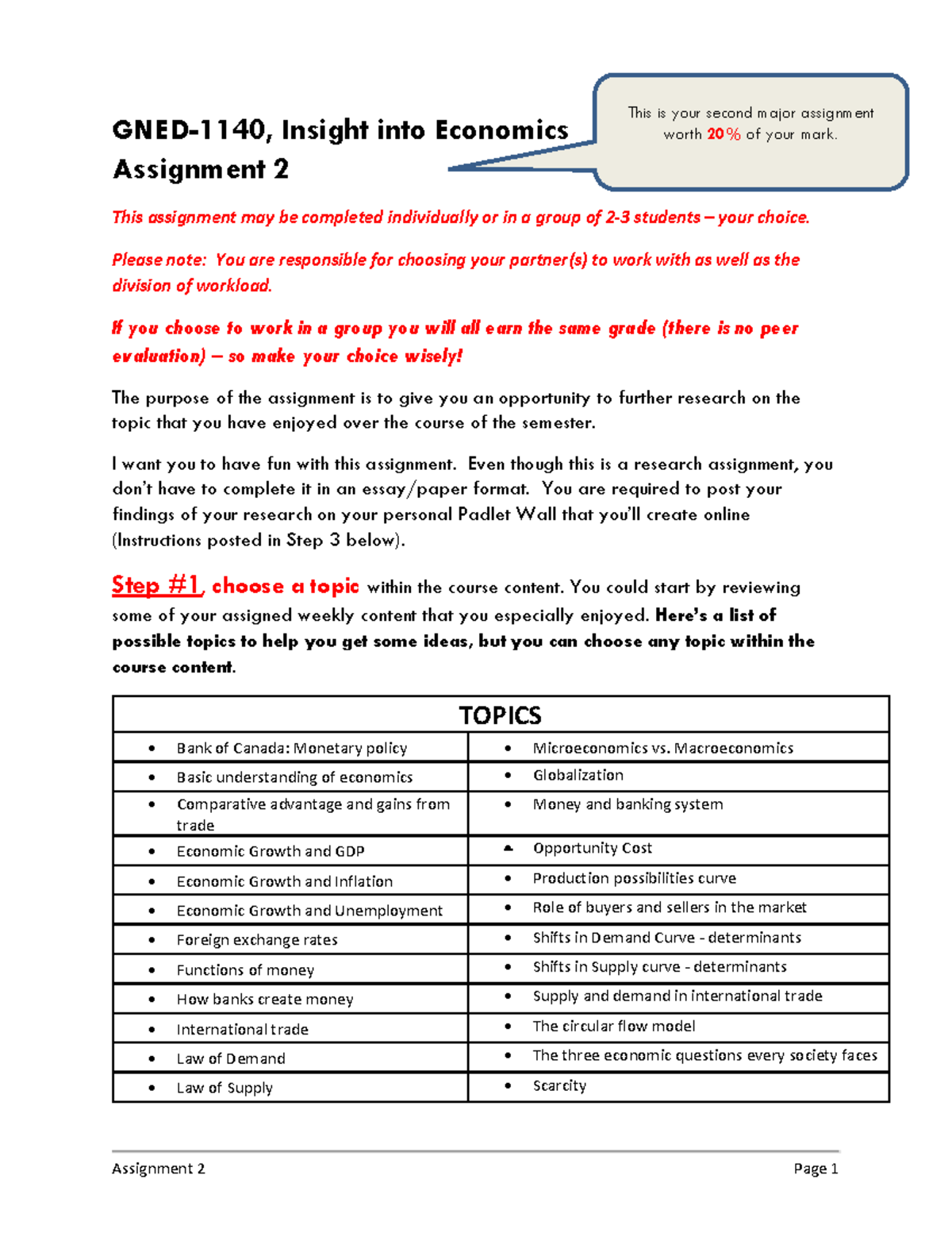 Assignment 2 Fall 2020 - GNED- 1140 , Insight into Economics Assignment ...