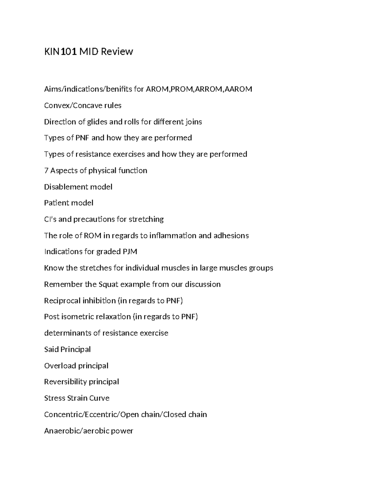 KIN101 mid Review - useful - KIN101 MID Review Aims/indications ...