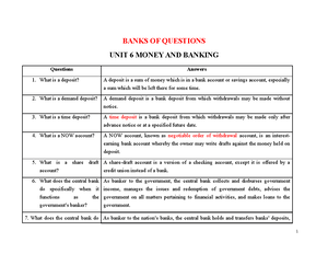 Main-ideas-TACN2 - tacn2 - **Unit 6: Money, banking and central banking What is the Central bank ...