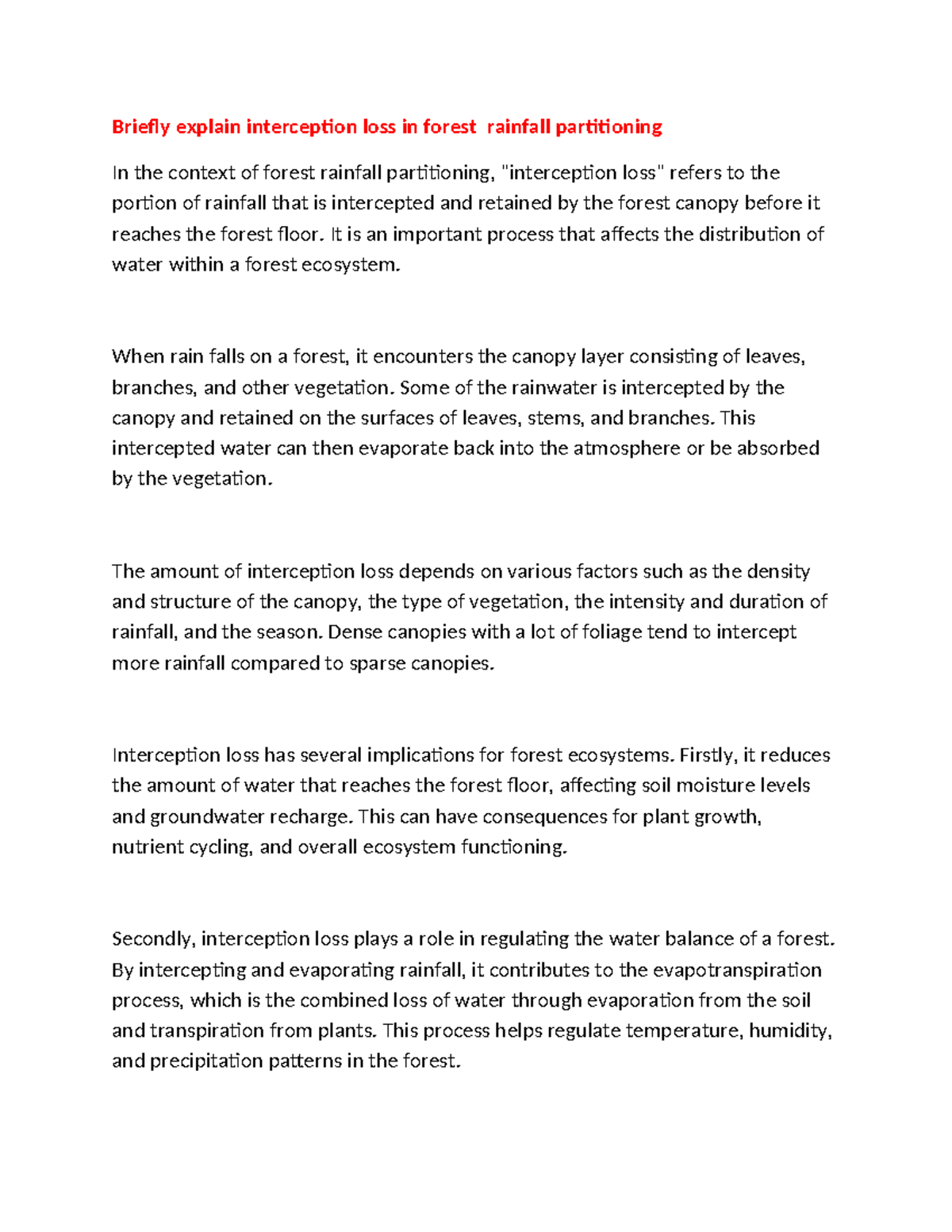 GEO211^2.1~ Interception LOSS [Hdrology] - Briefly explain interception ...