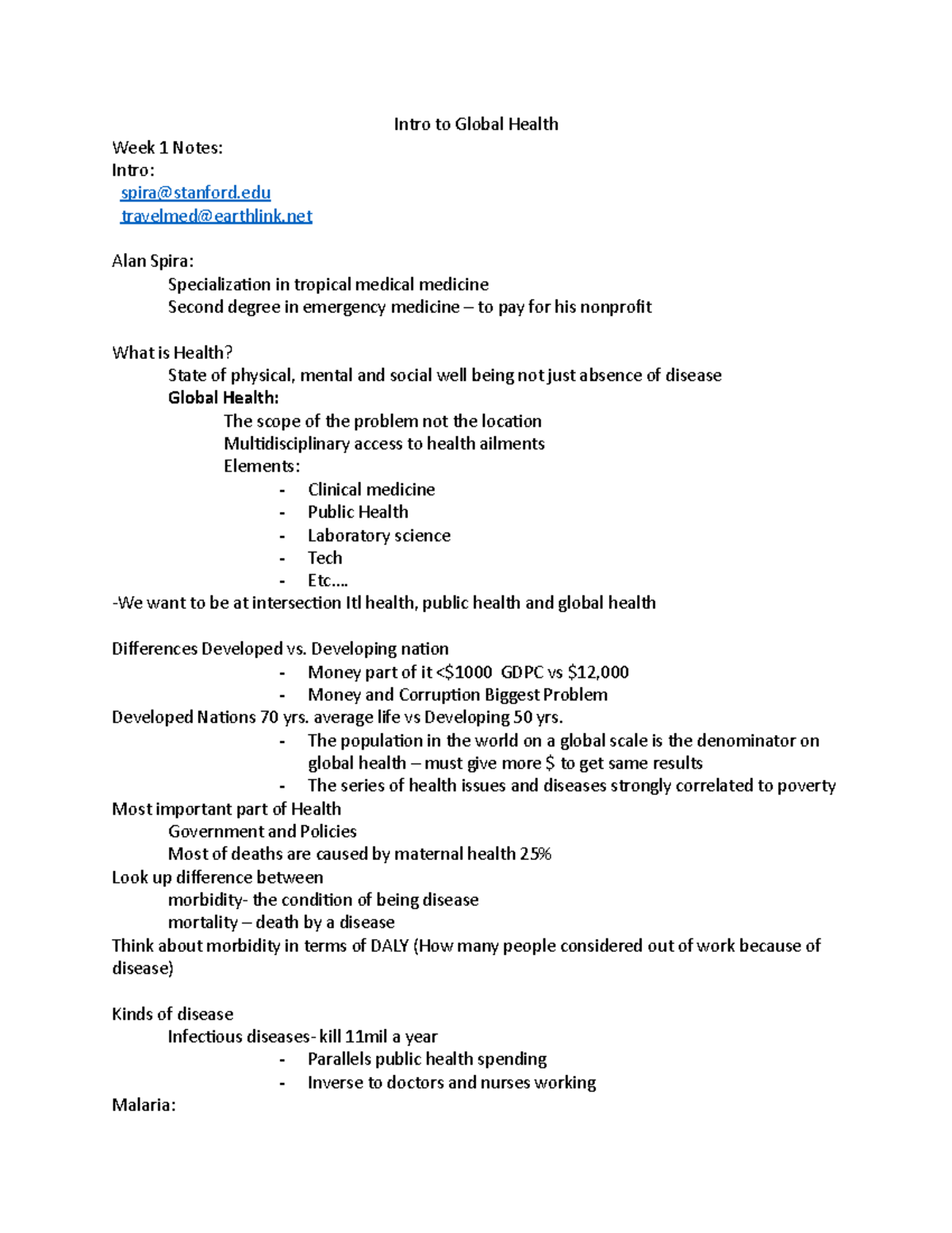 Intro To Global Health Class Notes - Intro to Global Health Week 1 ...