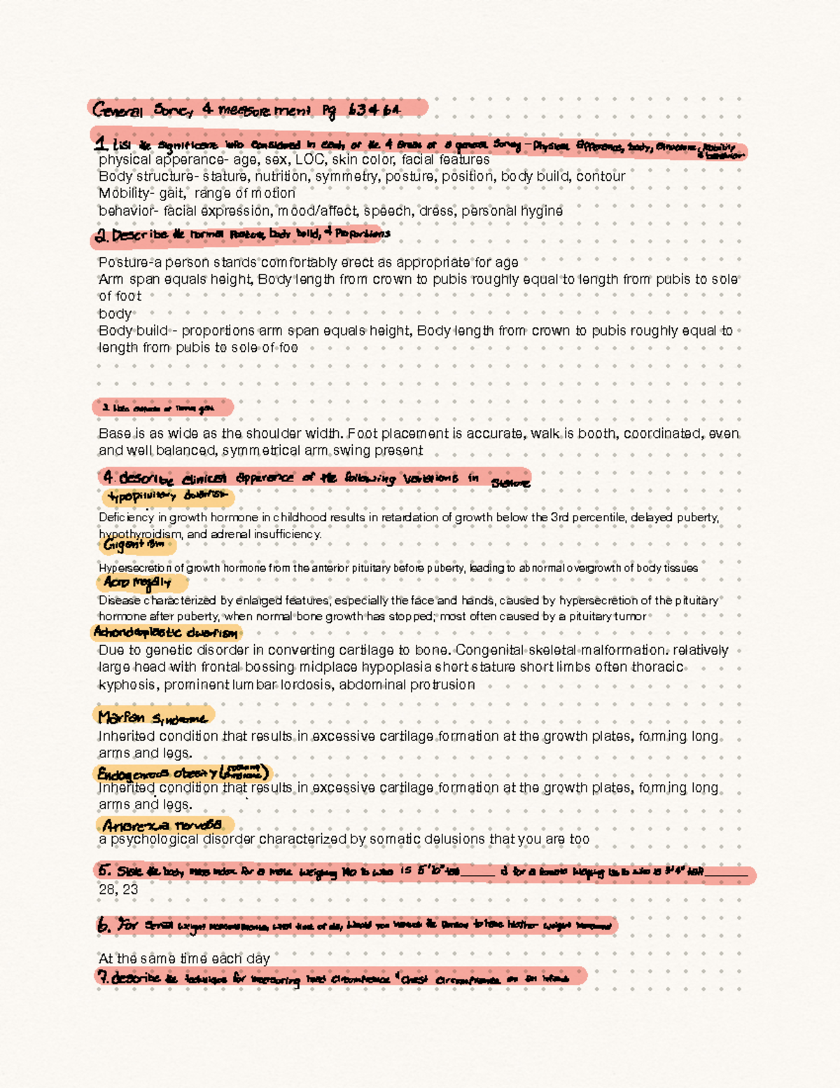 Chapter 9 workbook - notes - physical apperance- age, sex, LOC, skin ...