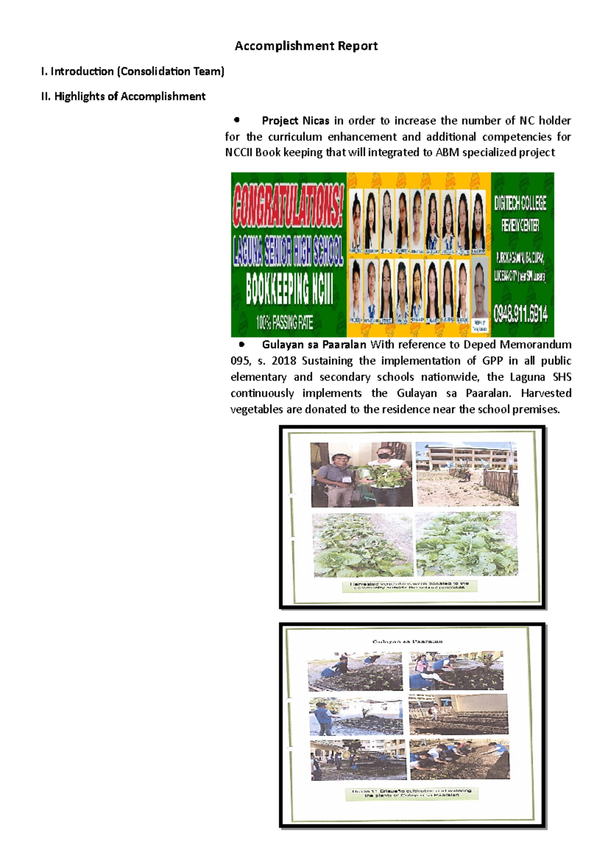 Principle I-Accomplishment report - Accomplishment Report I ...