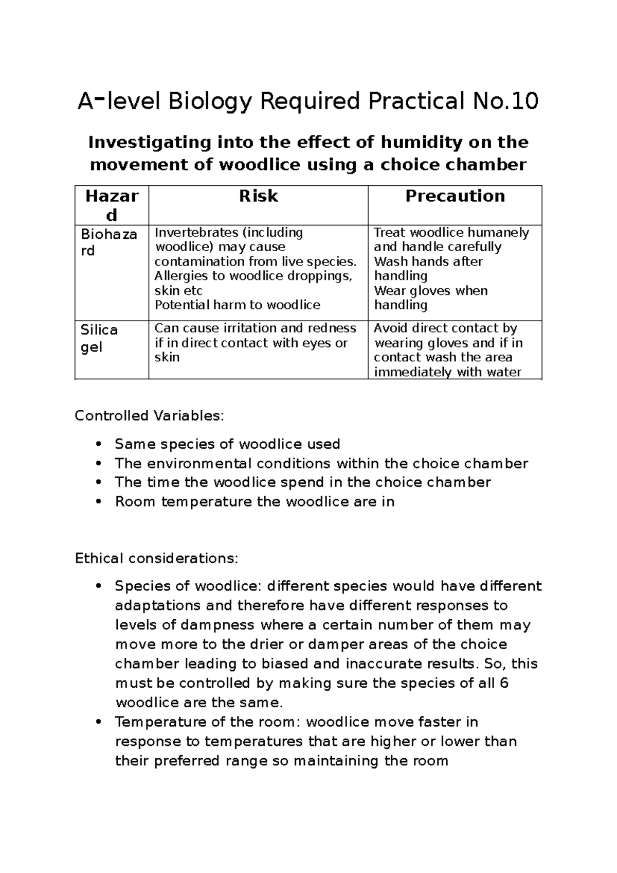 Rp 10 - Required Practical 10 - A-level Biology Required Practical No ...