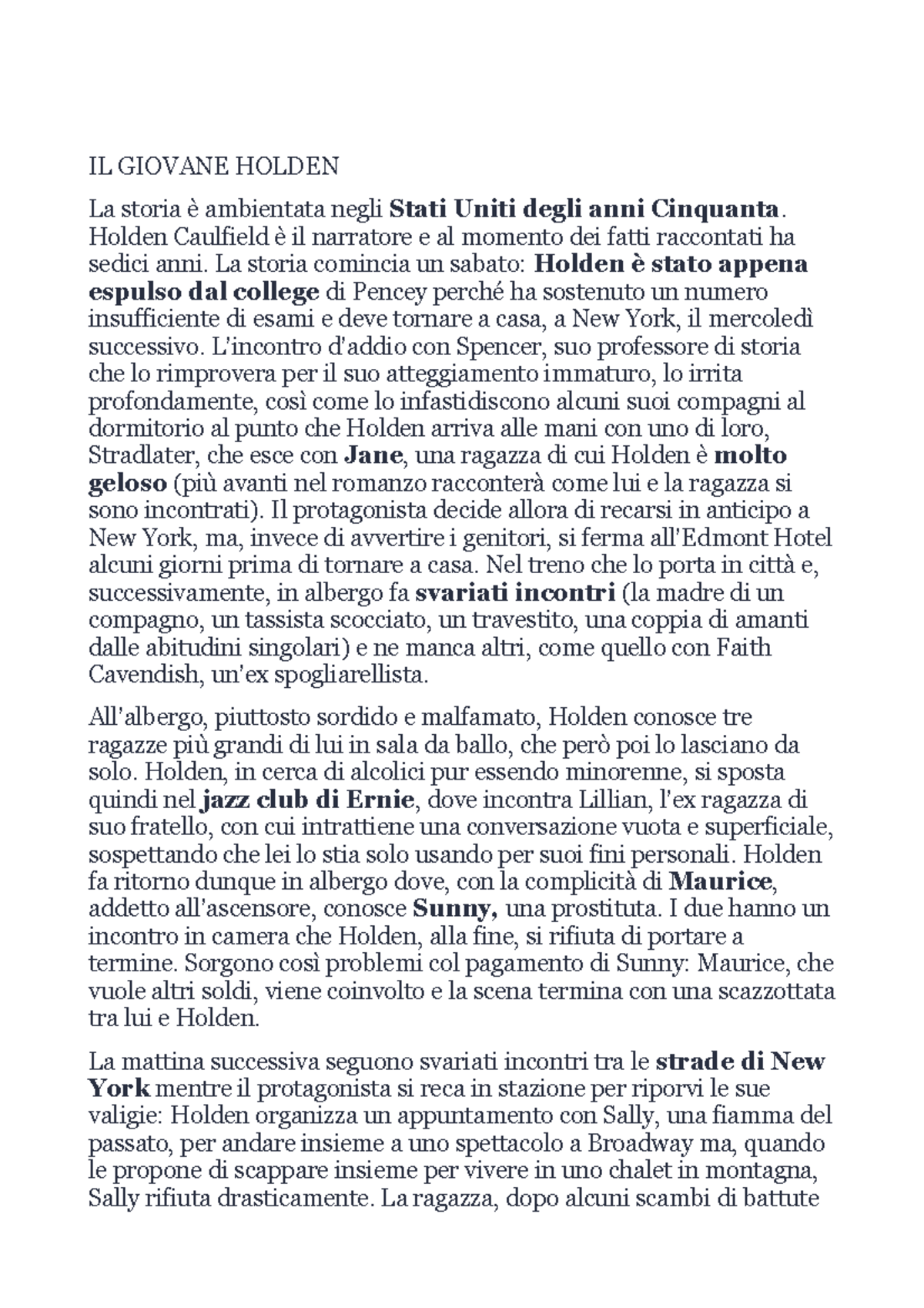 IL Giovane Holden - APPUNI - IL GIOVANE HOLDEN La storia è ambientata ...