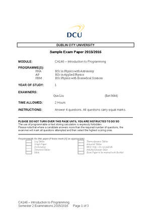 Introduction to Programming Sample Exam Paper & Solutions - DUBLIN CITY ...