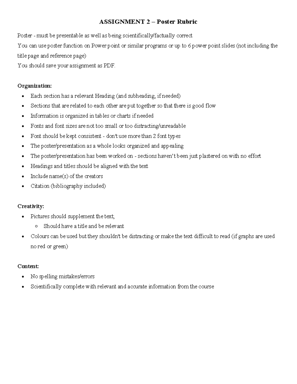 Assignment 2- – information and rubric - ASSIGNMENT 2 – Poster Rubric ...