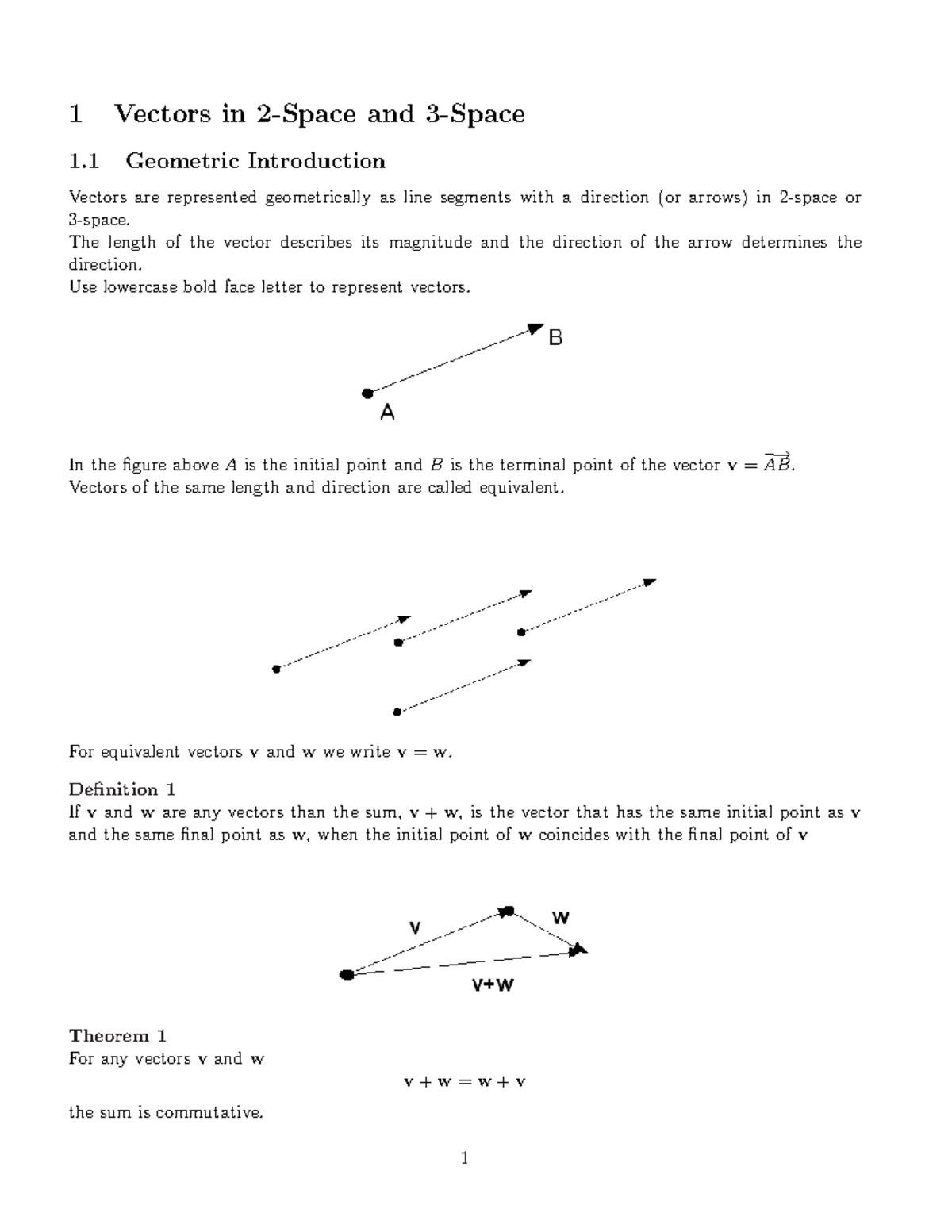 Summary, 1 Vectors in 2-Space and 3-Space - 1 Vectors in 2-Space and 3 ...