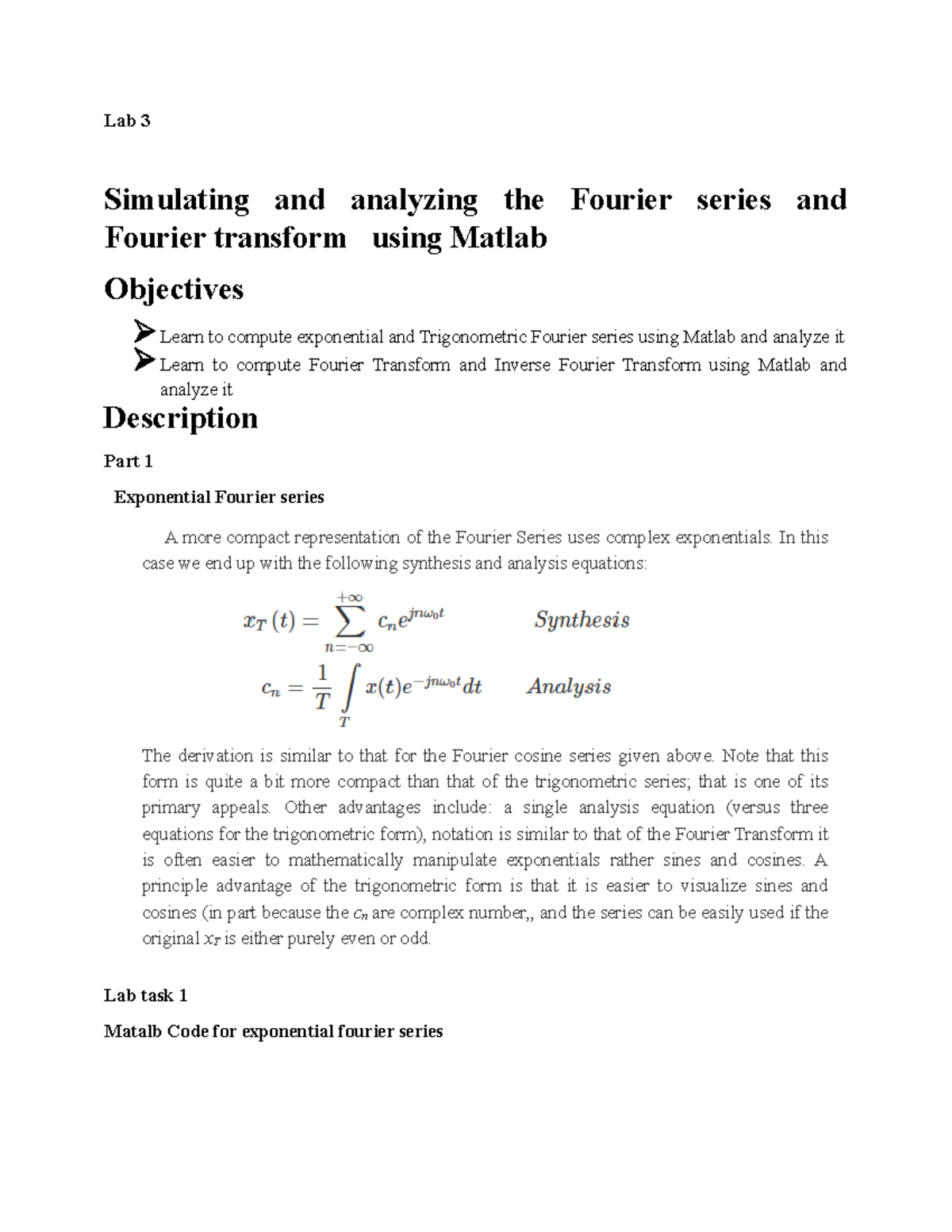 lb 3 signal and system manual - Lab 3 Simulating and analyzing the ...