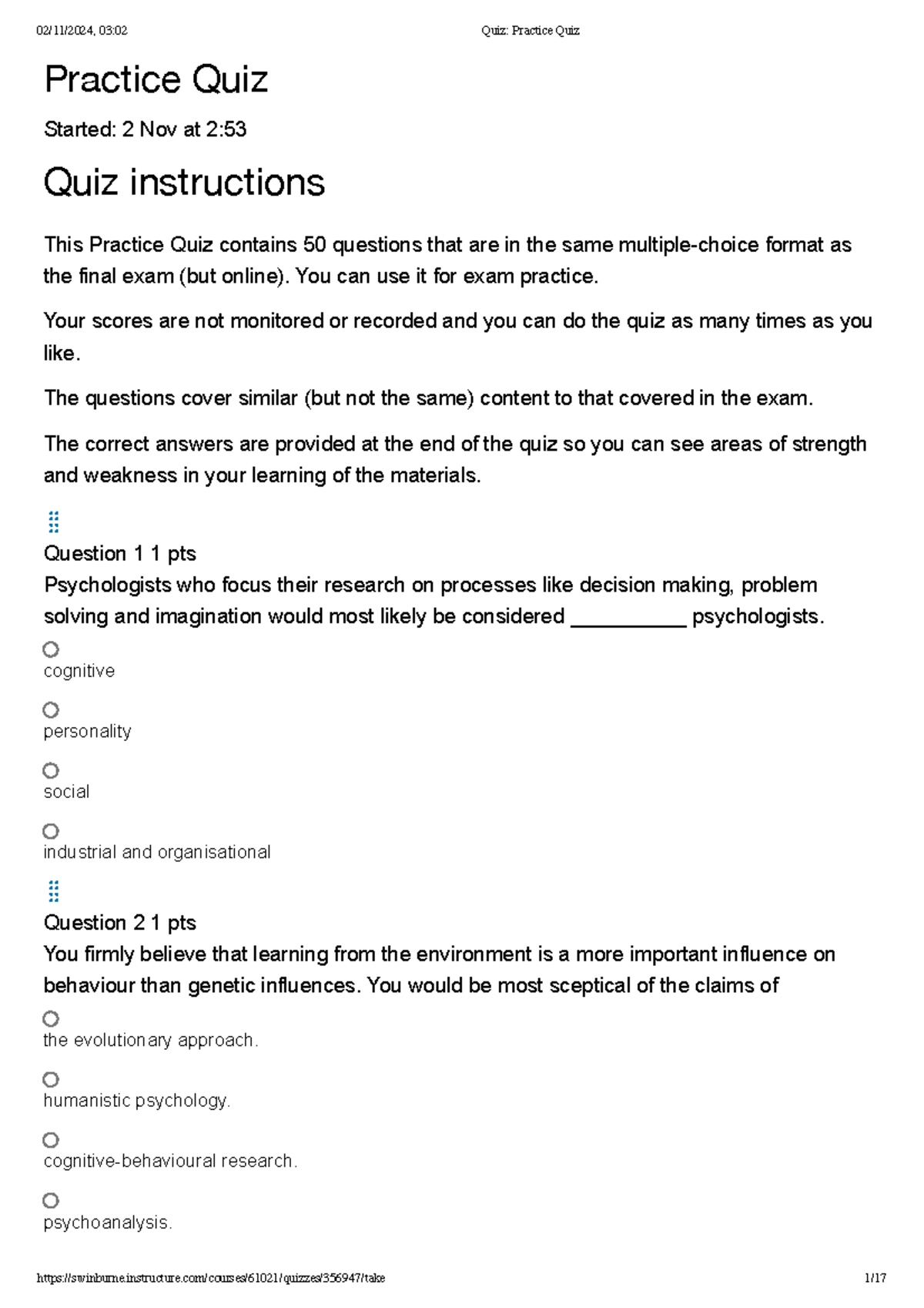 Quiz Practice Quiz - Practice Quiz Started: 2 Nov at 2: Quiz ...