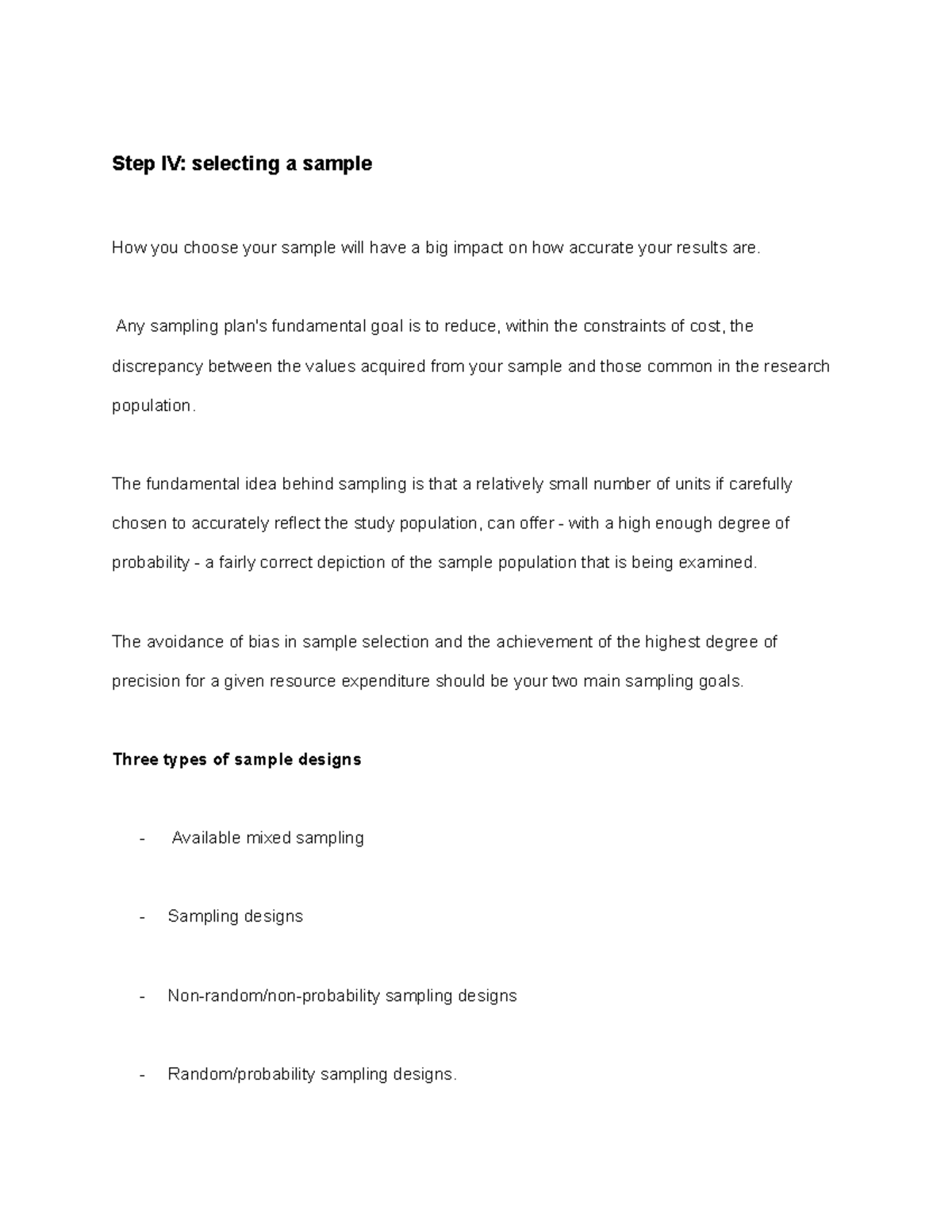 Research and Tech CH2 Continued - Step IV: selecting a sample How you ...