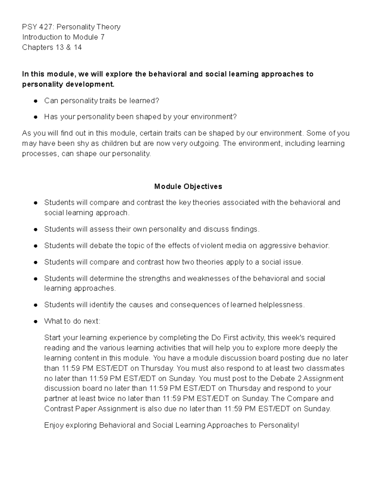 PSY 427 Module 7 Intro - PSY 427: Personality Theory Introduction to ...