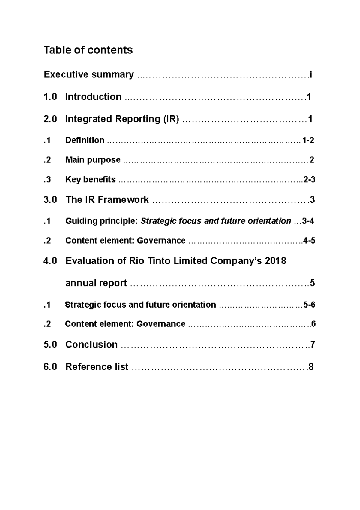 Business Report - Table of contents 1 Introduction Executive summary ...