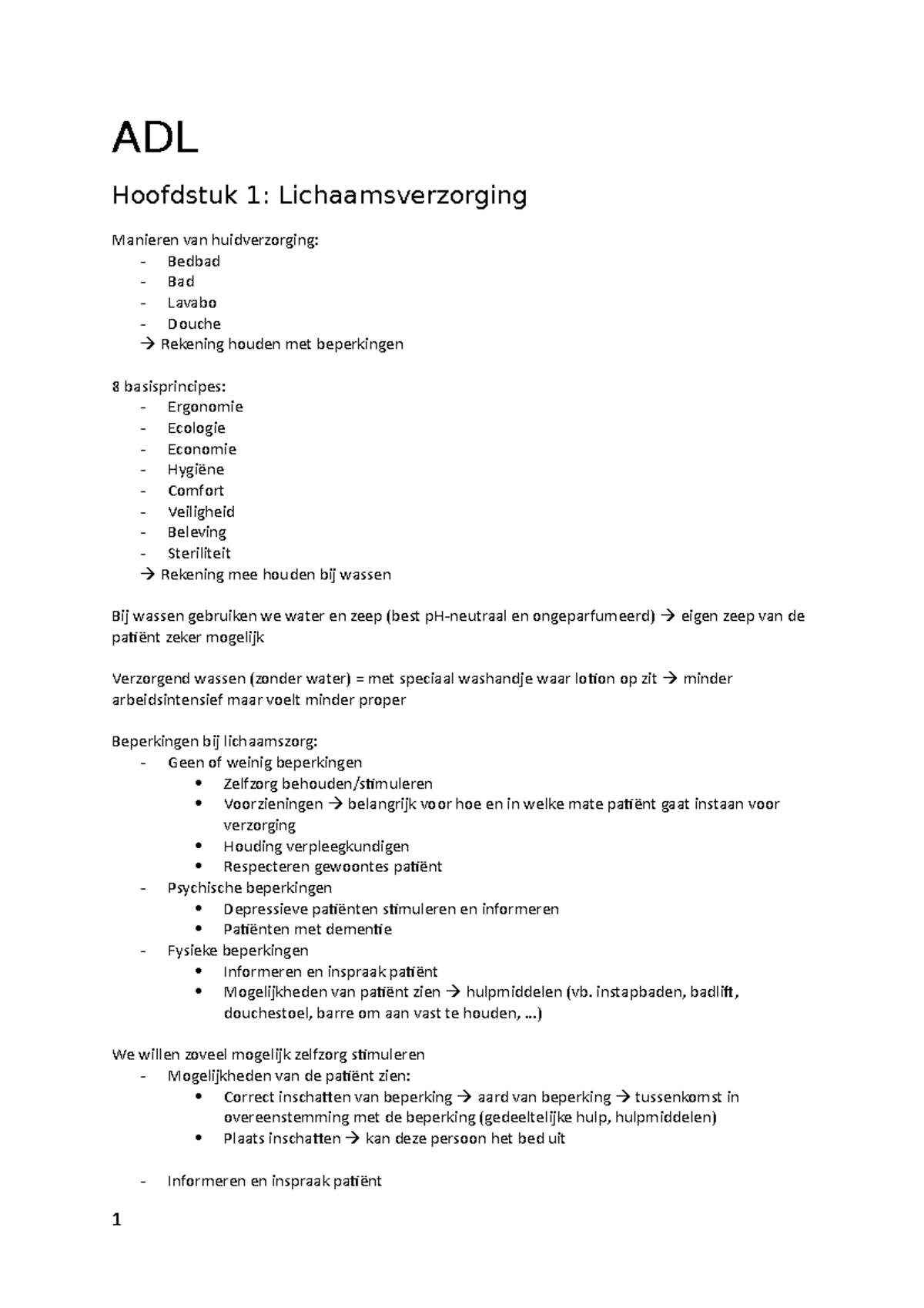 Samenvatting dagelijkse zorg - onderdeel ADL - KdG - Studocu