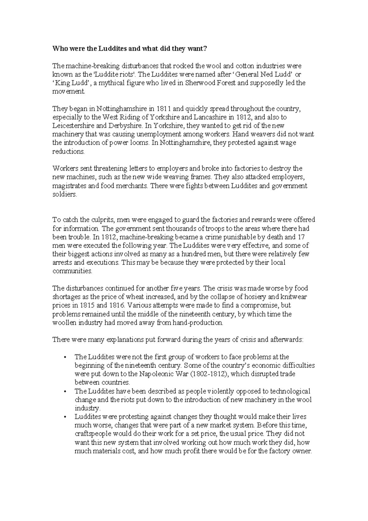 The Luddites paper - Who were the Luddites and what did they want? The ...