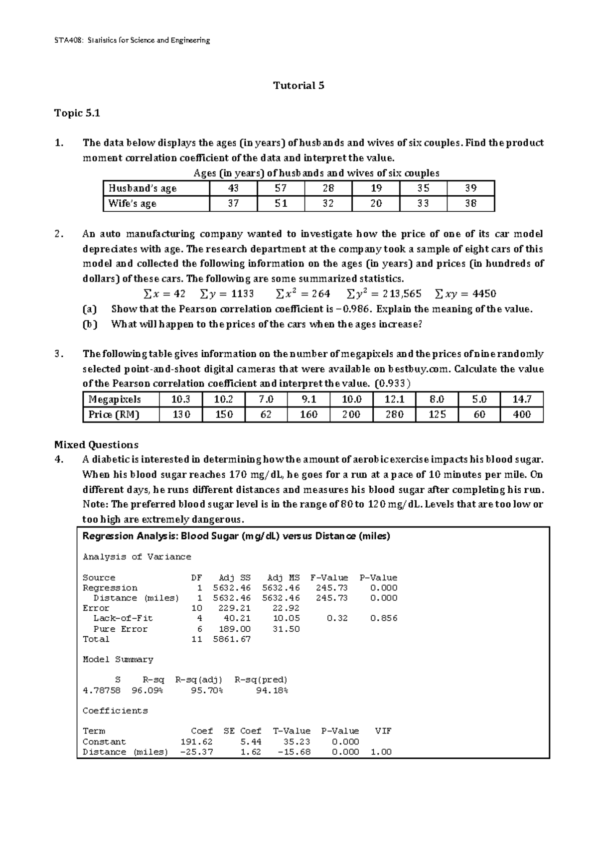 Tutorial 5 - Bivariate Analysis - STA408: Statistics for Science and ...