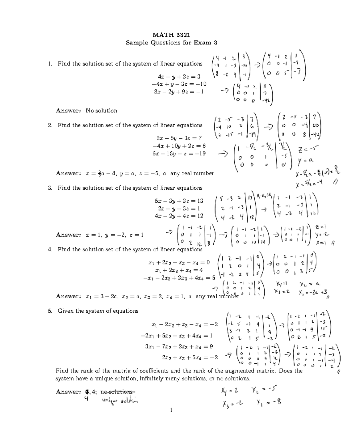 Exam3 Review QA 3321 solutions - MATH 3321 Sample Questions for Exam 3 Find the solution set of ...
