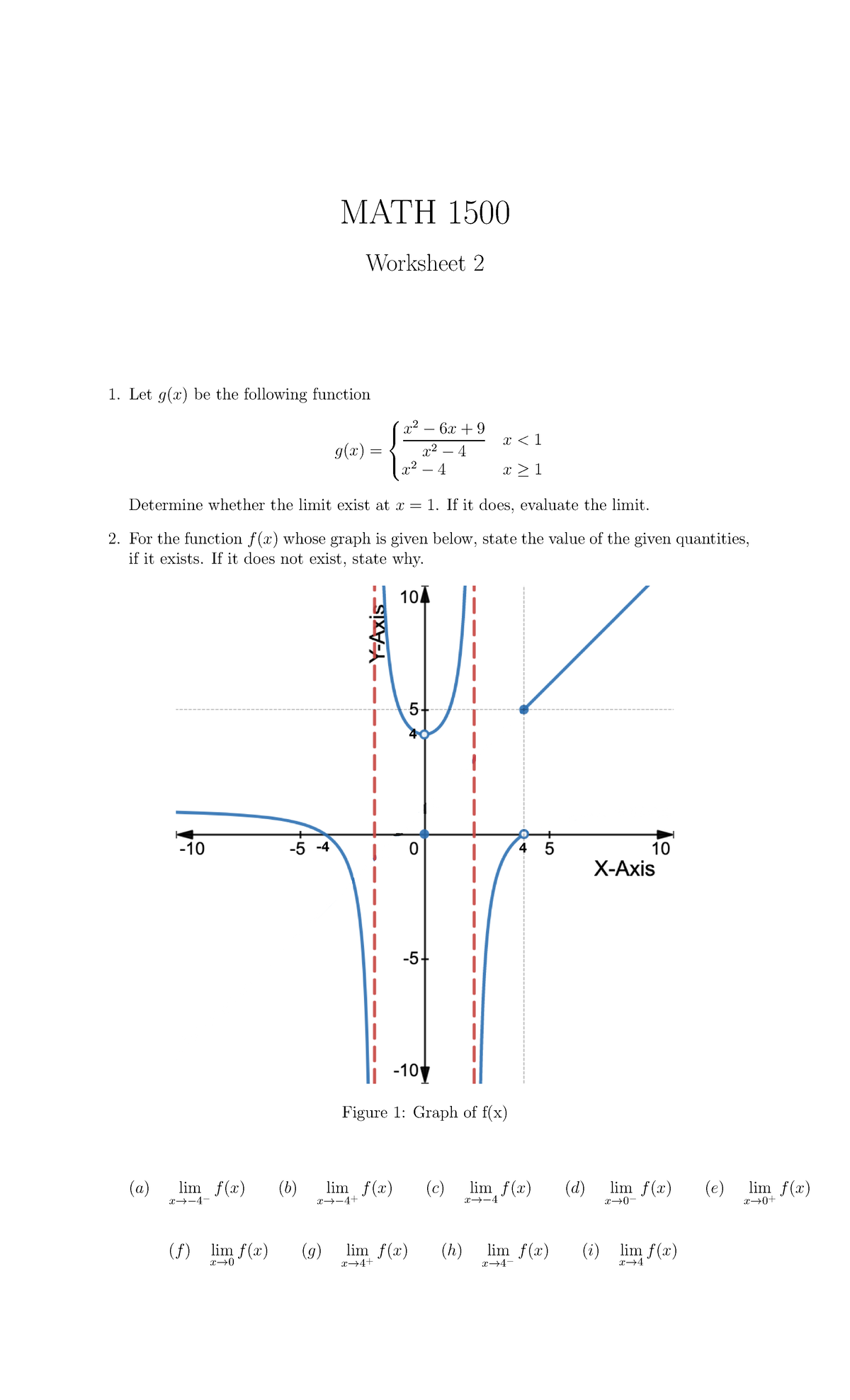 Worksheet 2, MAT1500, February 2022 for - MATH 1500 Worksheet 2 Letg(x ...