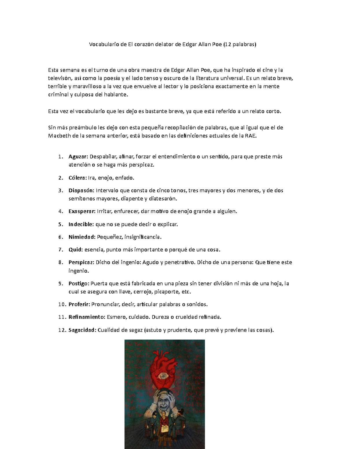 Vocabulario de El corazón delator de Edgar Allan Poe - Es un relato ...