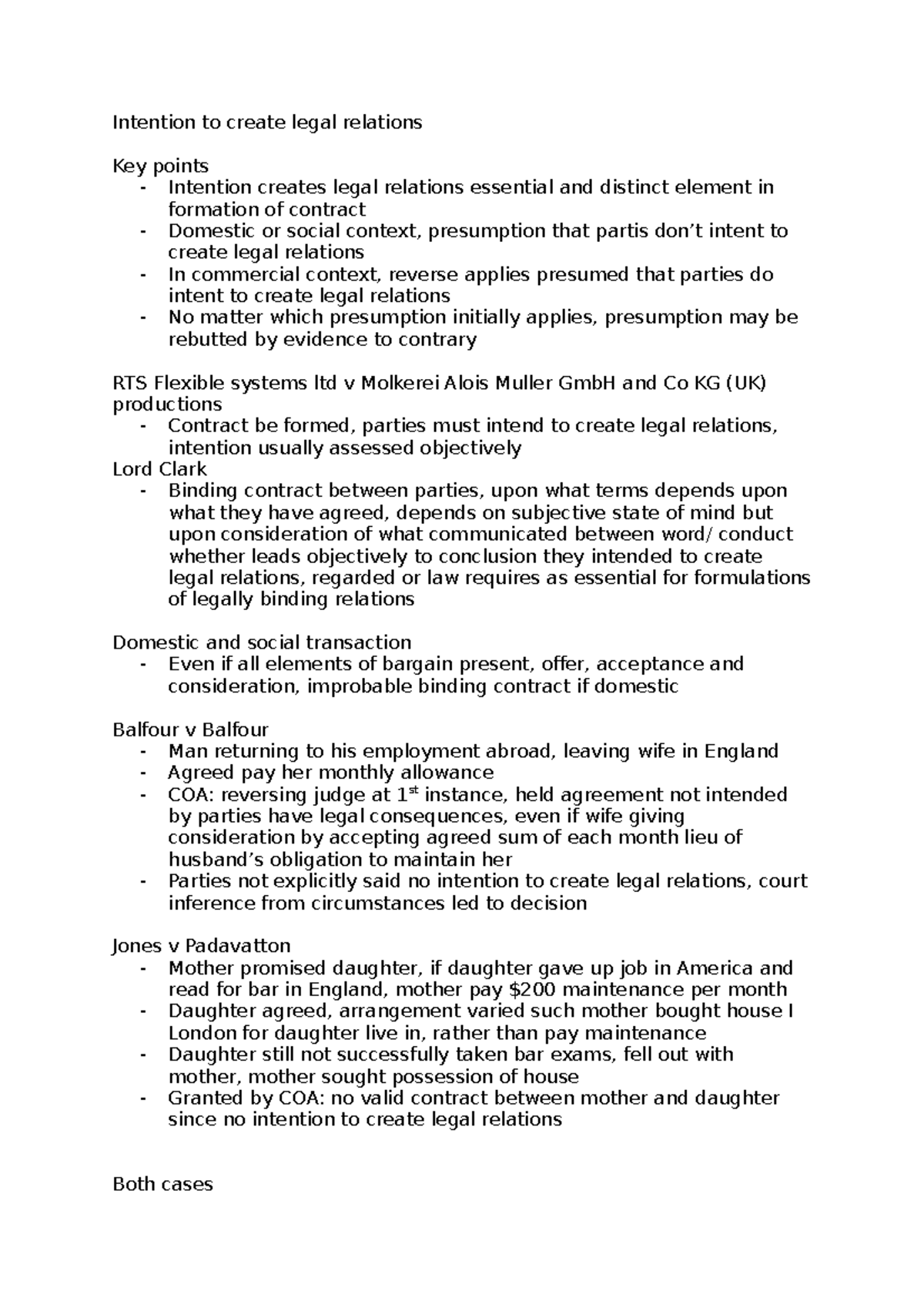 Intention to create legal relations - Studocu