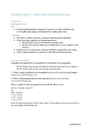 Assignment 1 - CSC1010H Tutorial 1 – Introduction to Computer Science Introduction This tutorial ...