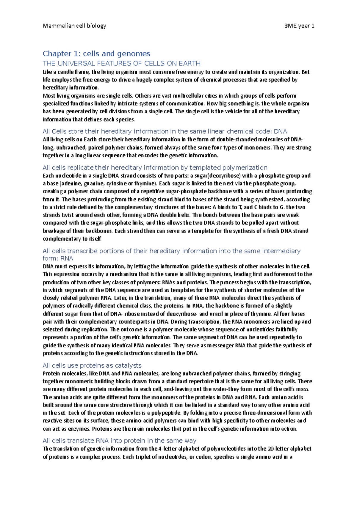 Mammalian cell biology chapter 1 - Chapter 1: cells and genomes THE ...