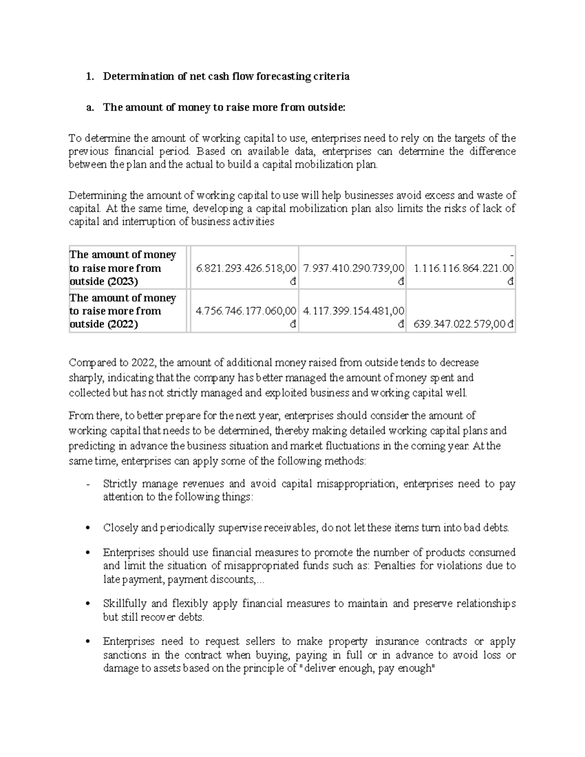Determination of net cash flow forecasting criteria - 1. Determination ...