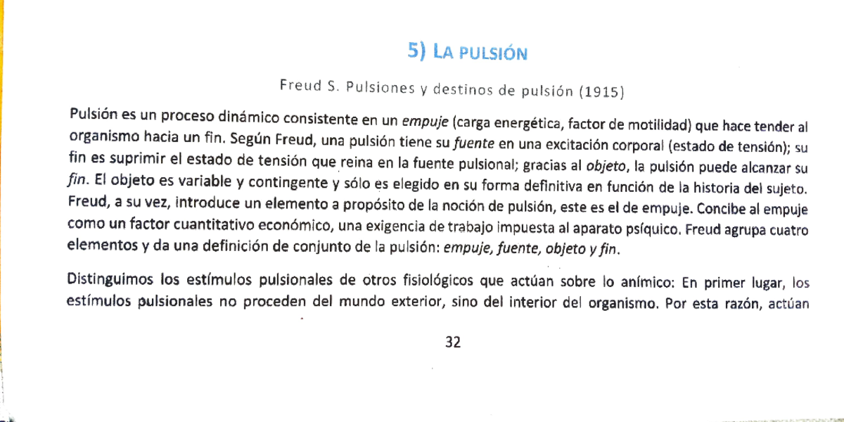 Pulsión FREUD PSICOANALISIS UNT RESUMEN - 5) LA PULSIÓN Freud S ...