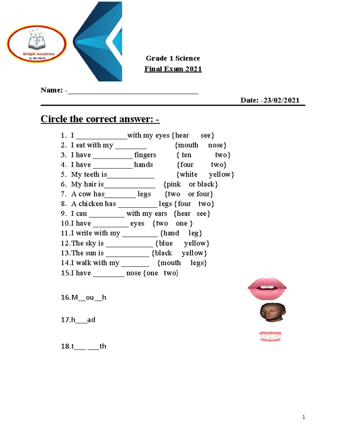 Grade 1 Science EXAM I Think This Assignment Will Help You Grade 1