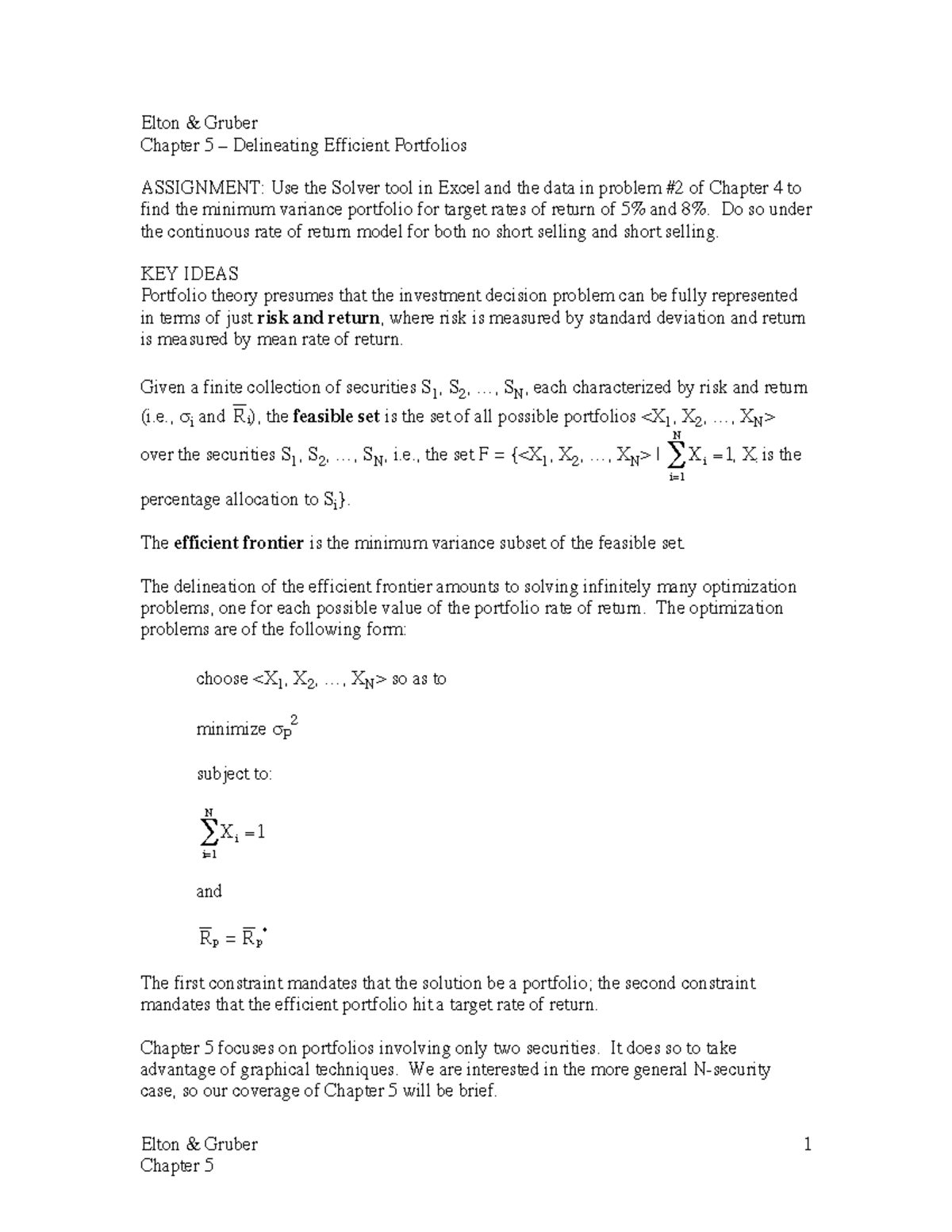 Elton-Gruber Ch 5 Notes S19 copy 2 - Elton & Gruber 1 Elton & Gruber ...
