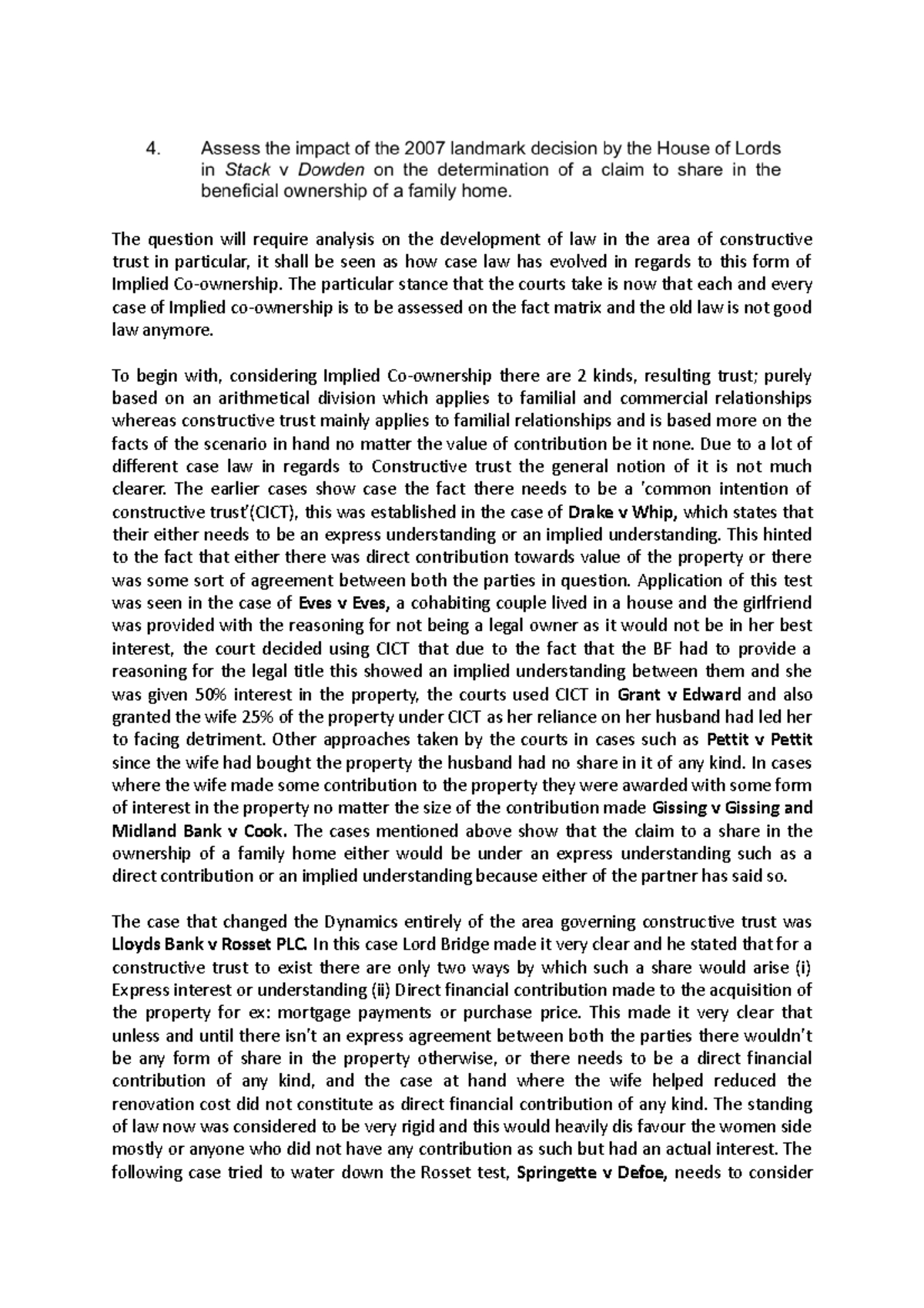 Constructive Trust - The question will require analysis on the ...