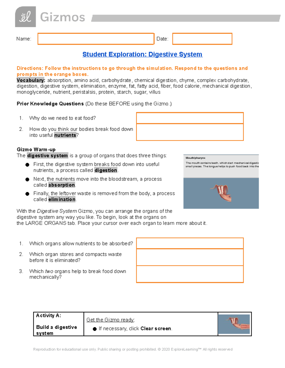Airyon White - Digestion - 11497081 - Name: Date: Student Exploration ...