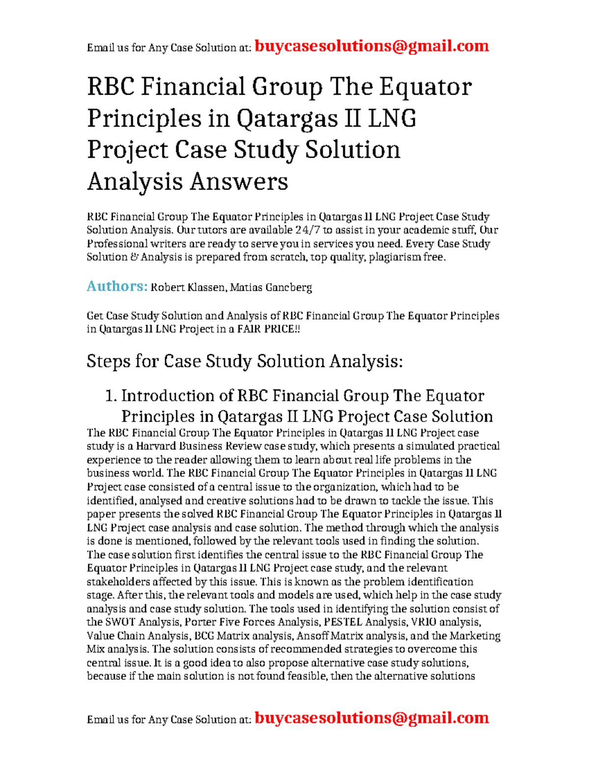 Case Solution RBC Financial Group The Equator Principles in Qatargas II ...
