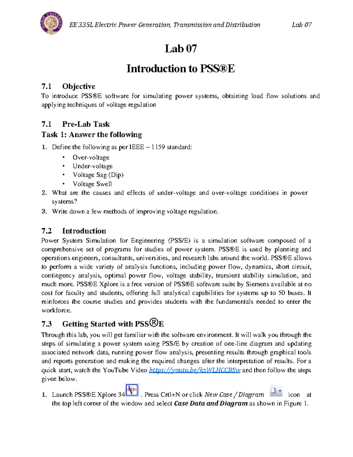 Lab07 PSSE - Lab 7 - Lab 07 Introduction to PSS®E 7 Objective To ...