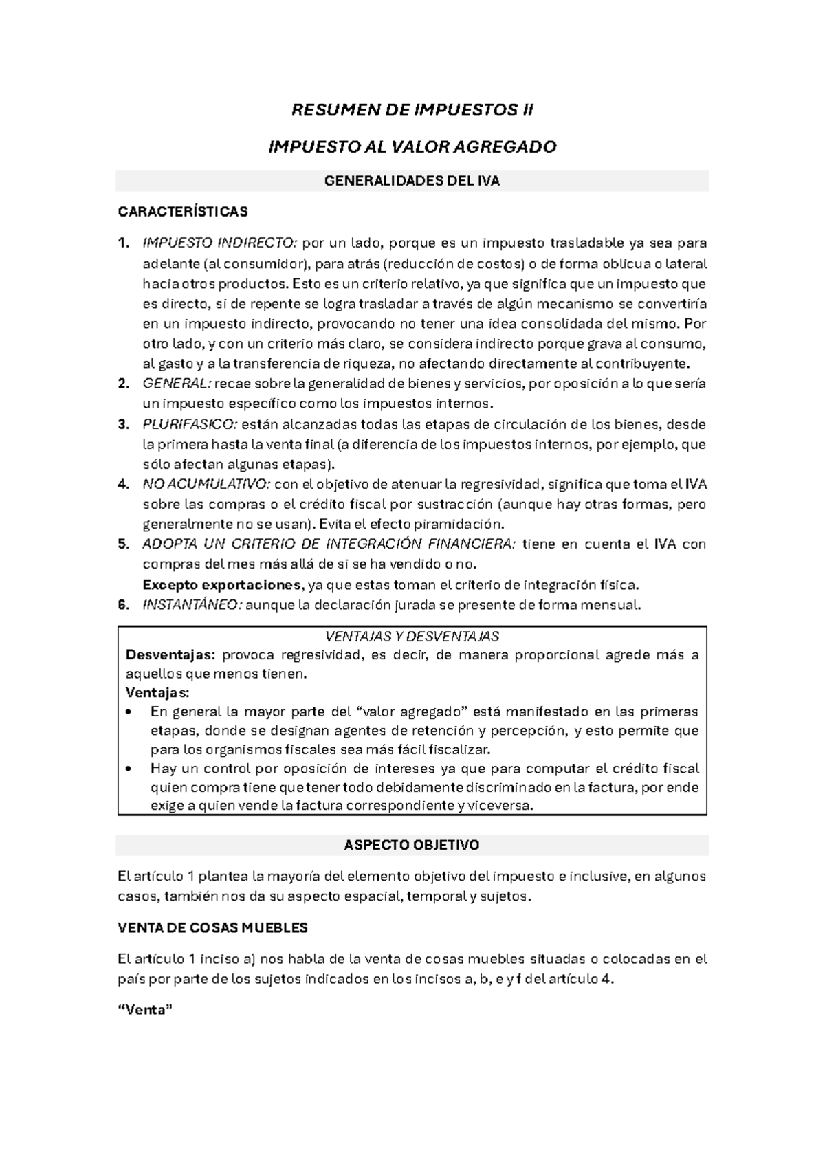 Resumen de impuestos 2 - RESUMEN DE IMPUESTOS II IMPUESTO AL VALOR AGREGADO GENERALIDADES DEL ...