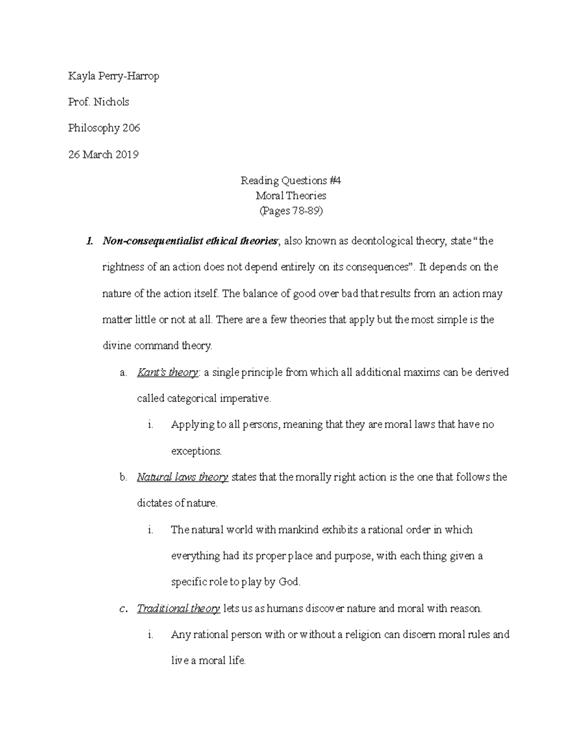 Phil reading questions #4 - Kayla Perry-Harrop Prof. Nichols Philosophy ...
