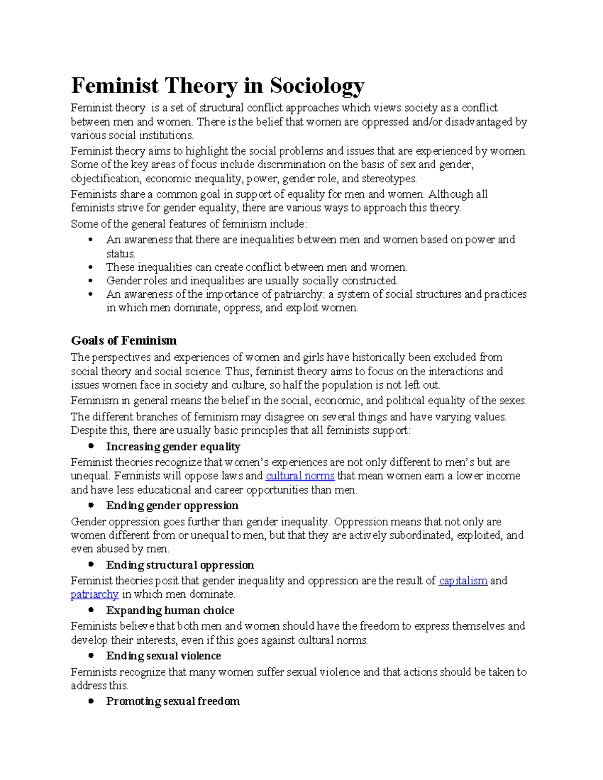 Feminist Theory - There is the belief that women are oppressed and/or ...