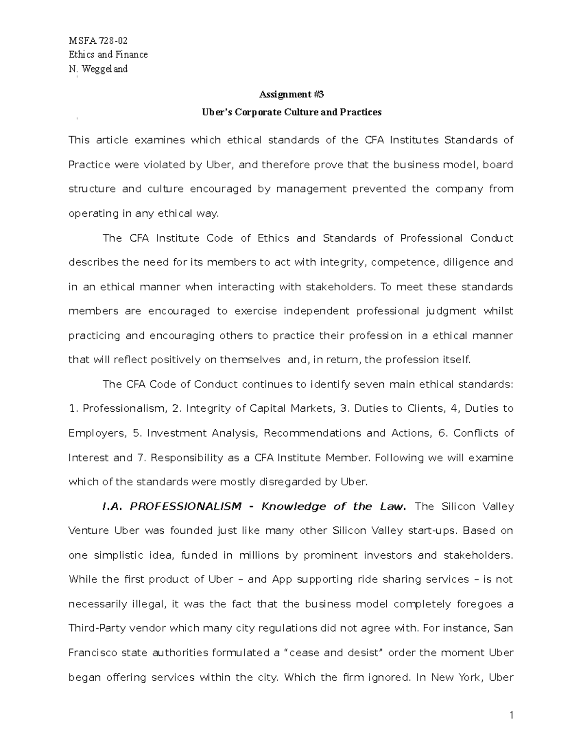 MSFA 728-02 N - Uber assignment - Ethics and Finance N. Weggeland ...
