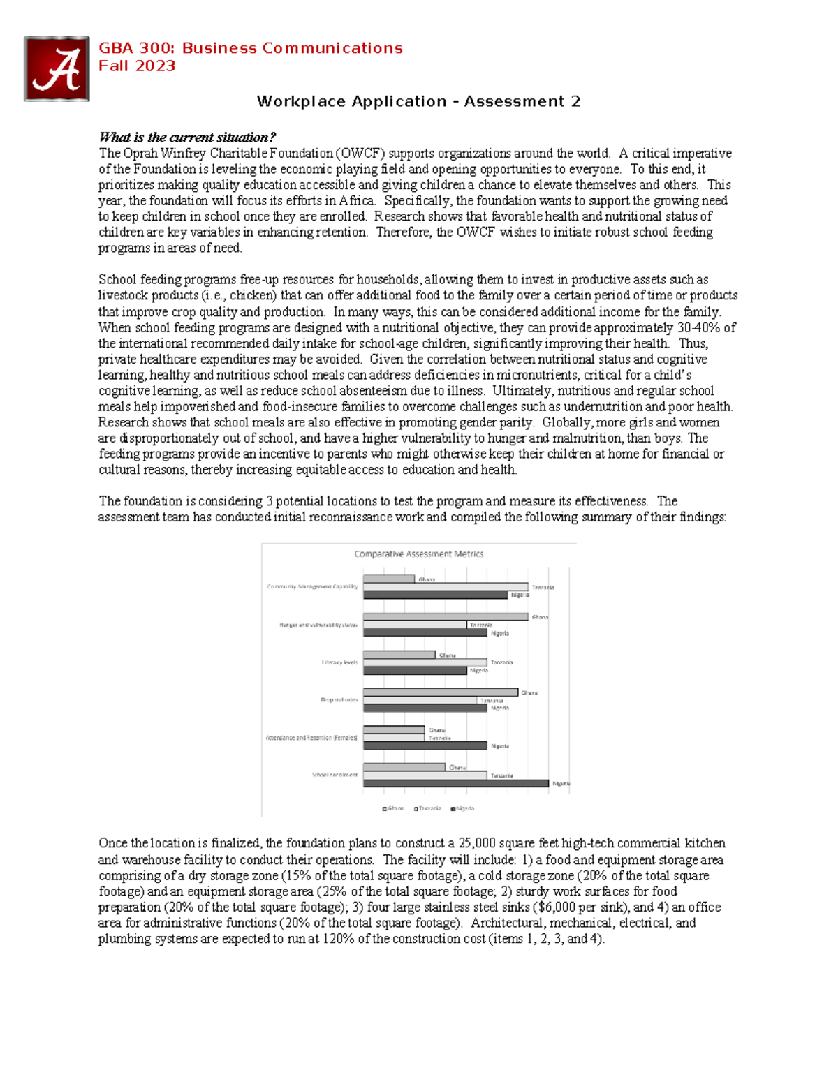 WA2 Assessment(1) - wa2 - GBA 300: Business Communications Fall 2023 Workplace Application ...