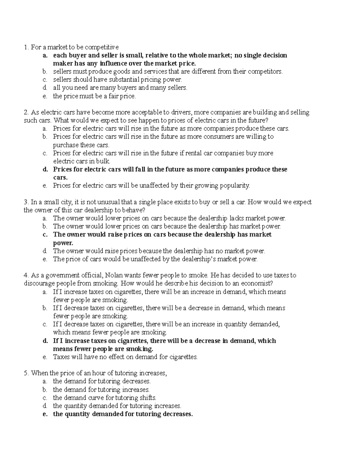 Microeconomic Chapter 3 Practice Problems & Answers - 1. For a market ...