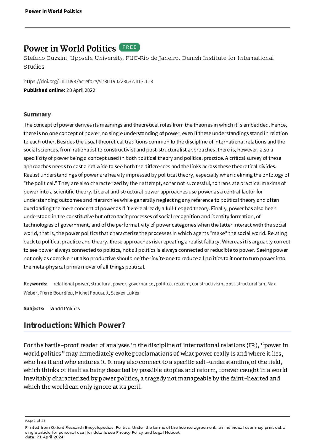 Power in World Politics - Page 1 of 27 Printed from Oxford Research ...