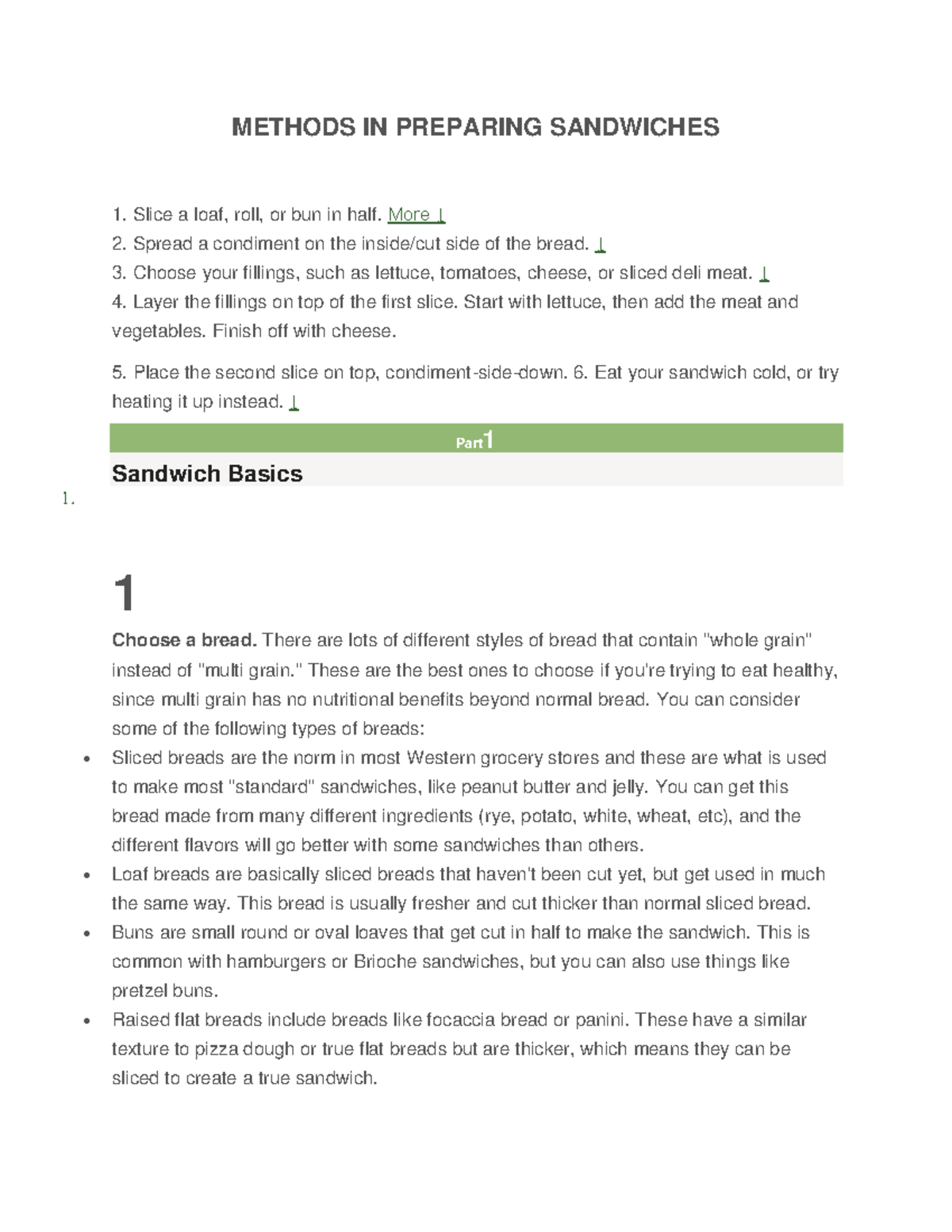 Methods in preparing sandwiches - METHODS IN PREPARING SANDWICHES 1 ...