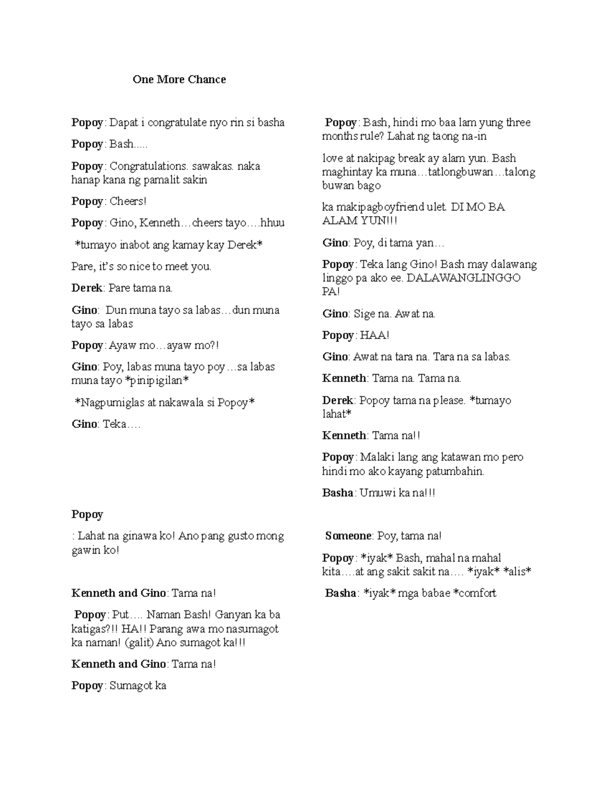 One More Chance - Radio Drama Script - One More Chance Popoy: Dapat i congratulate nyo rin si ...