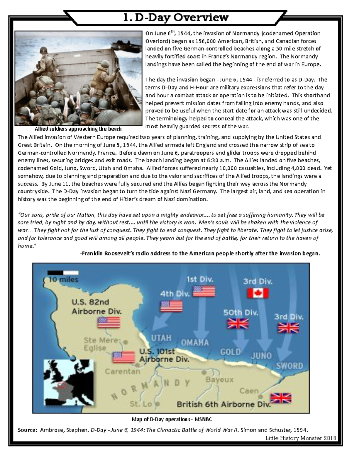 D-Day Information Sheets - On June 6 th , 1944, the invasion of ...