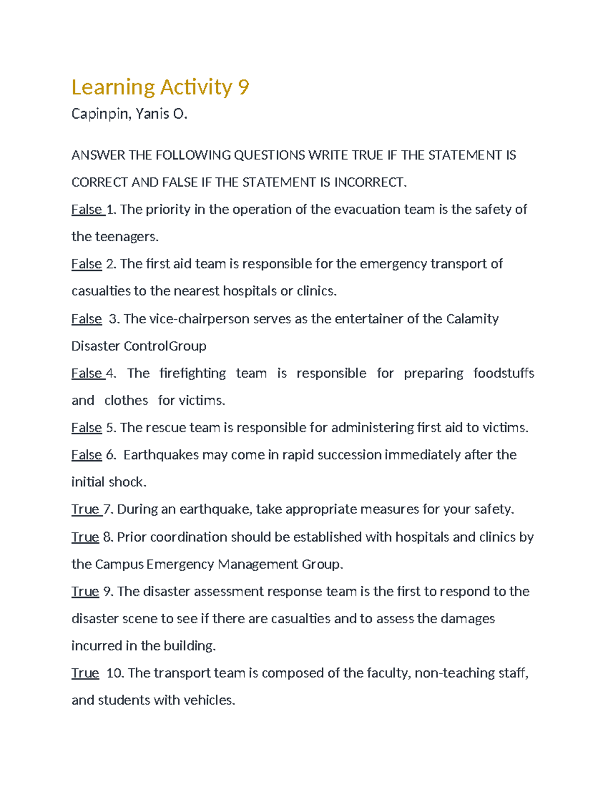 Nstp act 9 - guides - Learning Activity 9 Capinpin, Yanis O. ANSWER THE ...